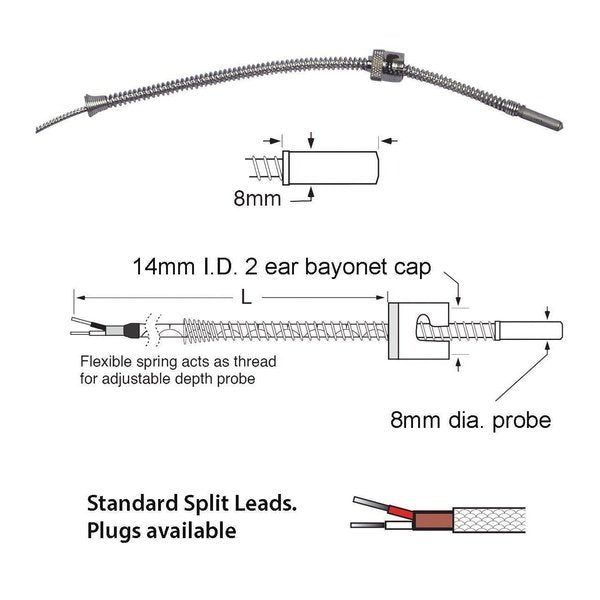 Adjustoflex thermocouple 6 or 8mm probe, 14mm ID cap– Nickerson PMS